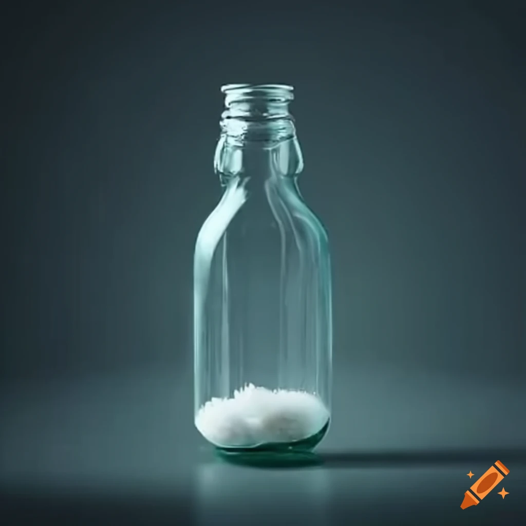 Glass bottle with visible oil level and knife inside on Craiyon