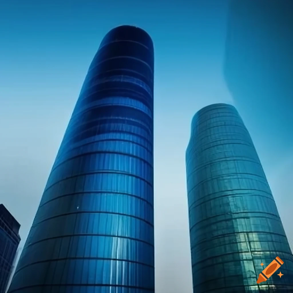 Light blue cylindrical skyscraper in blue tones on Craiyon