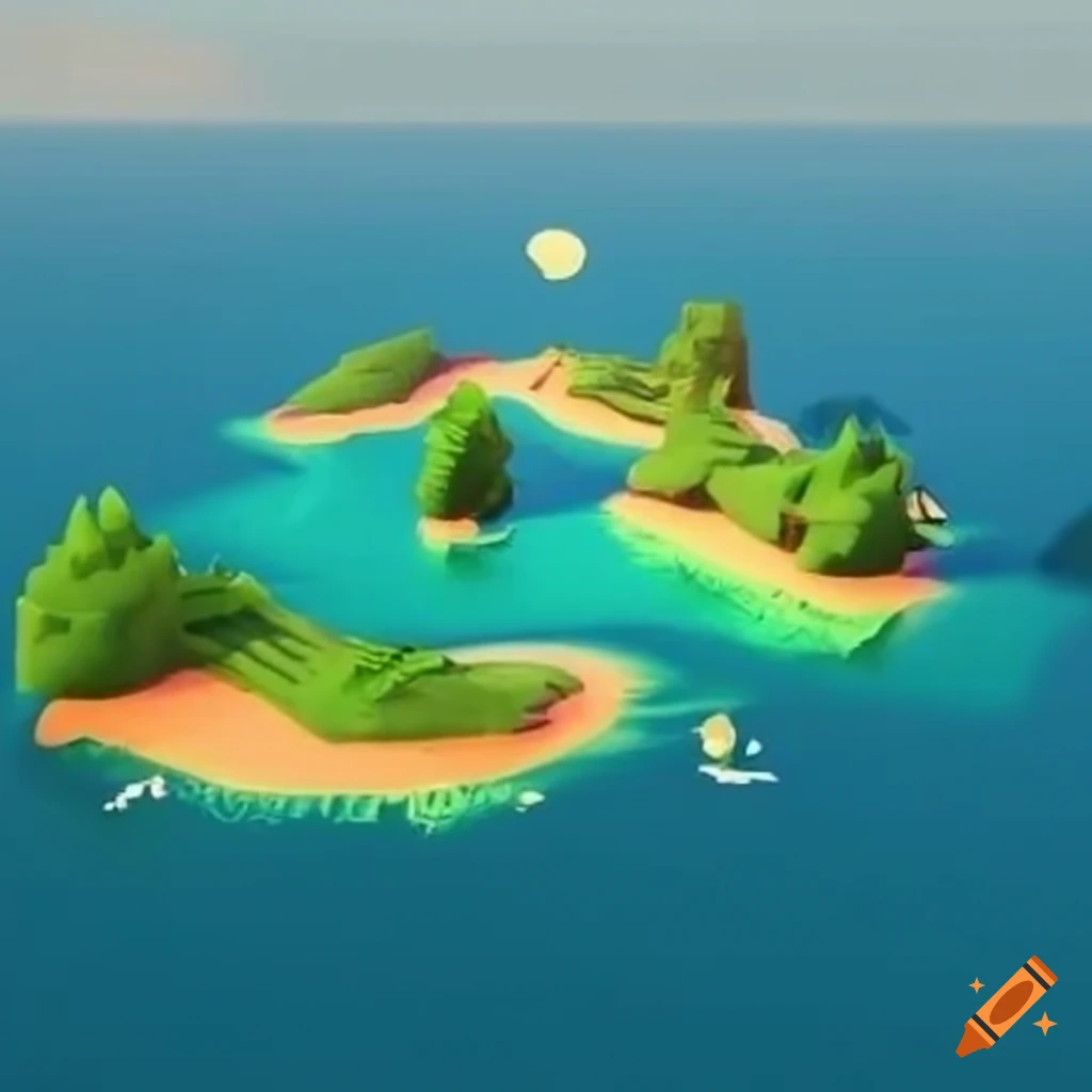 3D island with buildings integrated into its design on Craiyon