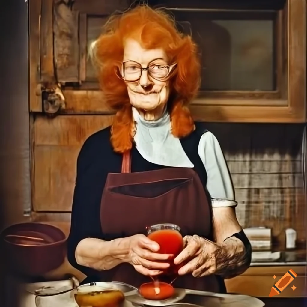 Skilled woman canning homemade tomato juice in a rustic kitchen on Craiyon