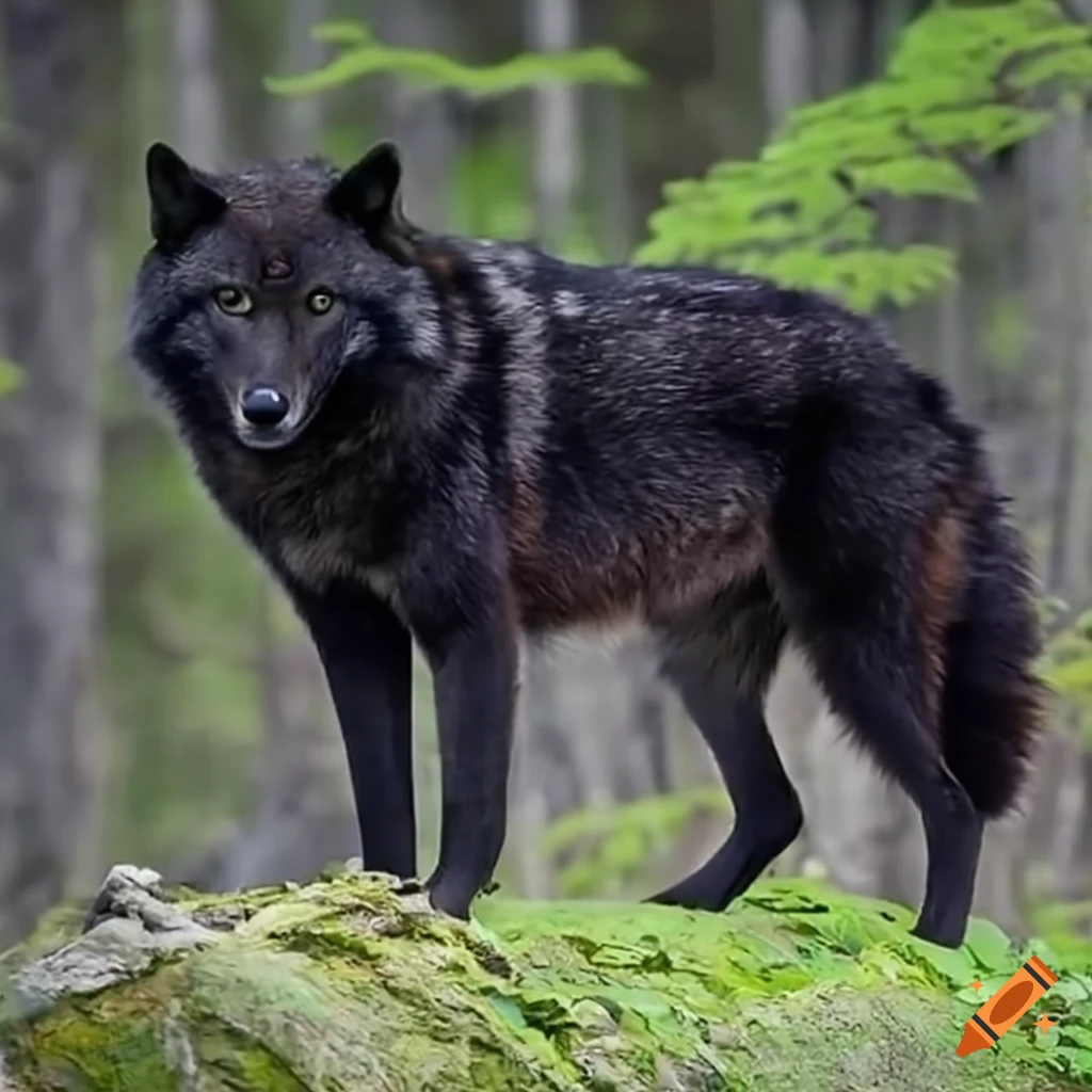 Large black timber wolf resembling a new wolf species on Craiyon