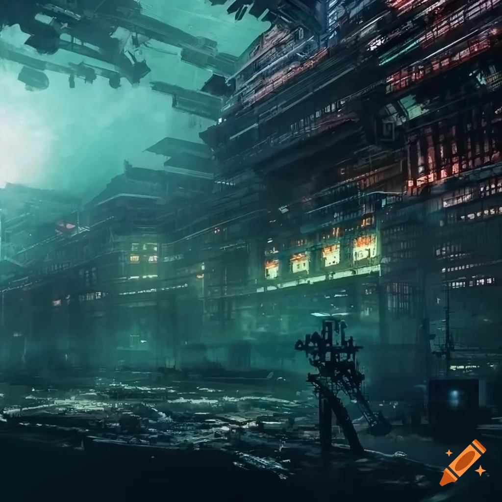Cybernetic metropolis of the post-apocalyptic era with towering ...