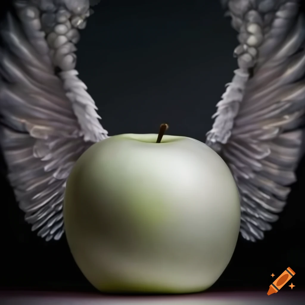 Silver apple with wings and halo on Craiyon
