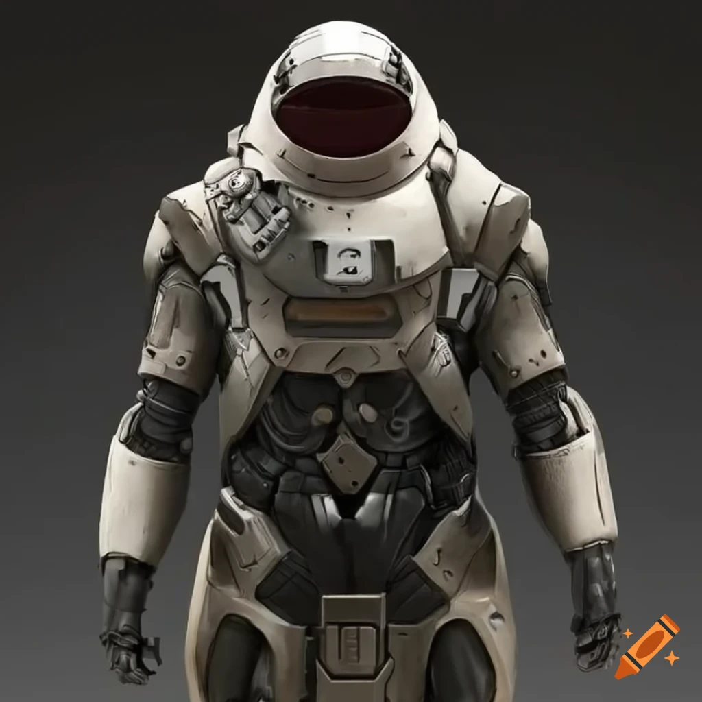 Intricately designed futuristic space explorer in armor on Craiyon
