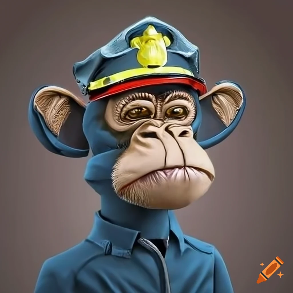 Detailed image of an ape wearing a fireman hat on Craiyon