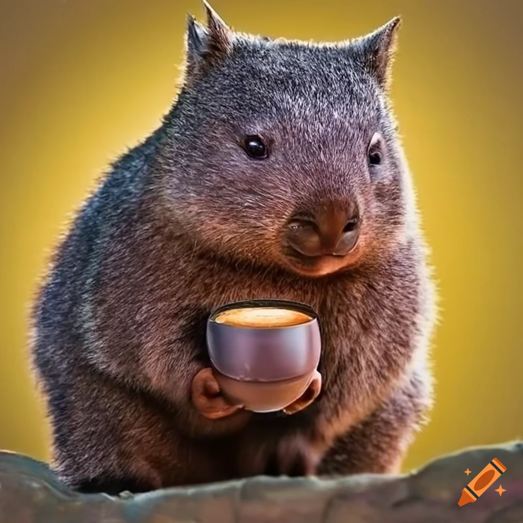 Friendly wombat enjoying a cup of coffee on Craiyon