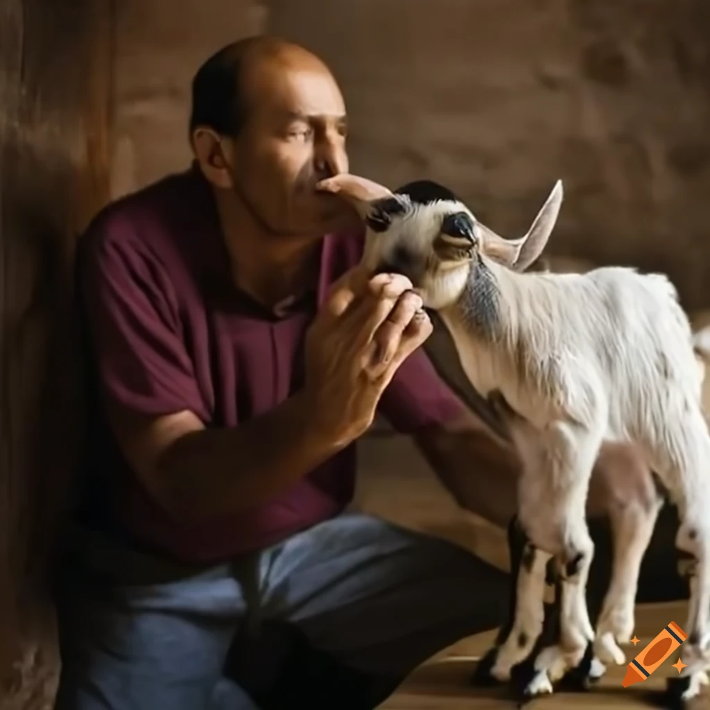 Baby goat with a catholic man praying on Craiyon