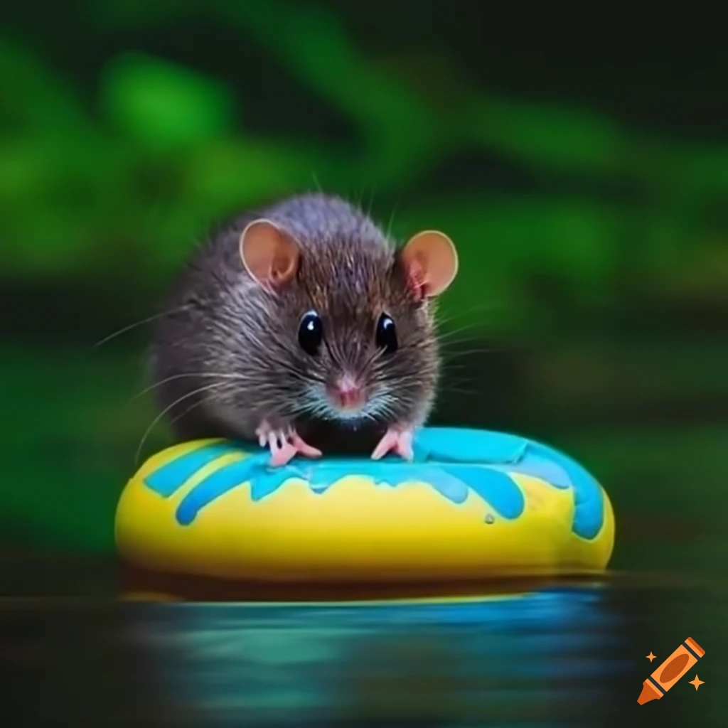 Rat floating on an inner tube down a river with sunglasses on Craiyon