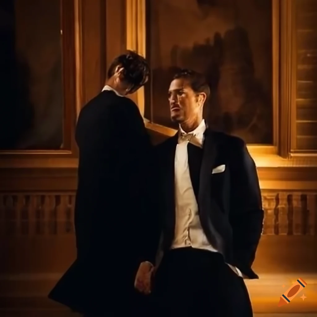 Two men encouraging each other in the rich ambiance of france on Craiyon