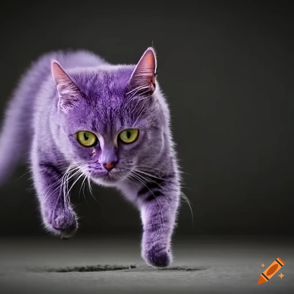 Purple cat jumping on Craiyon