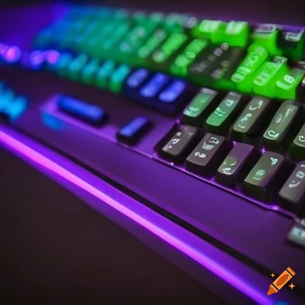 Neon purple and green keyboard on Craiyon