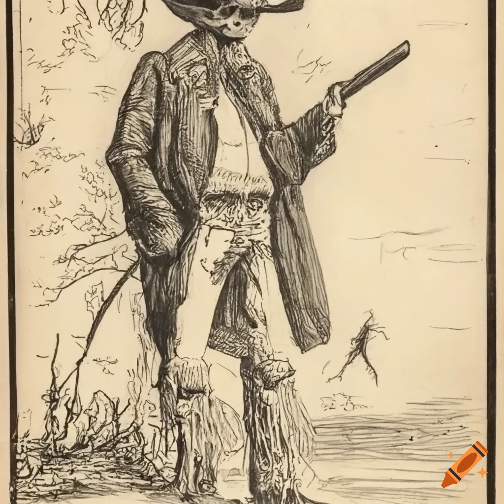 Skeleton cowboy with shotgun smoking in the bayou on Craiyon