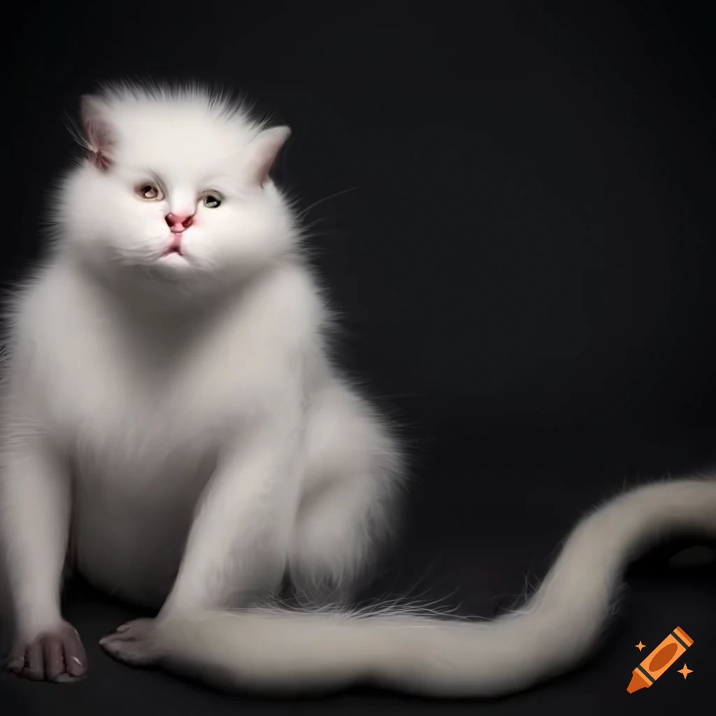 Japanese yokai creature with cat face, monkey body, white fur, and long tail on Craiyon