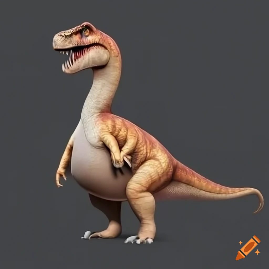Dinosaur with a big, pregnant belly in a full body pose on Craiyon
