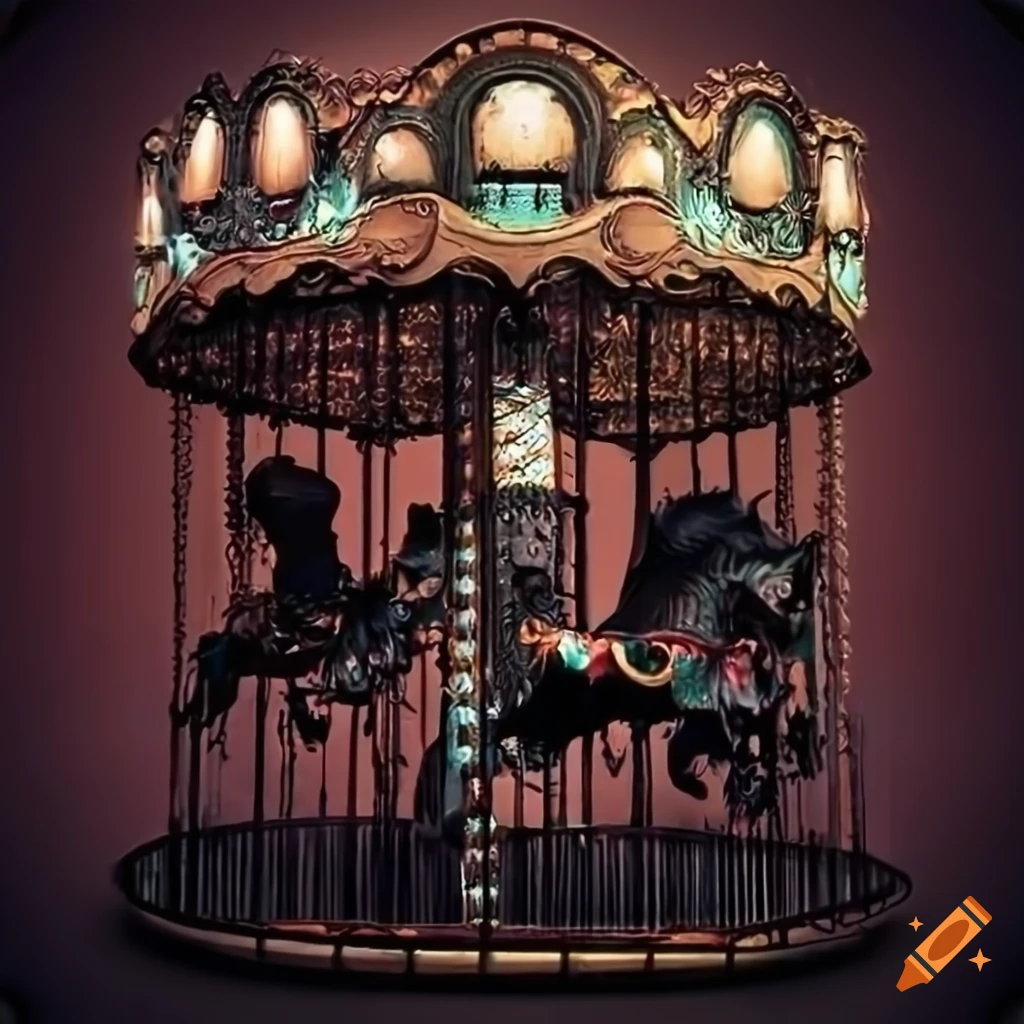 Gothic carousel with a spooky vibe on a dark background on Craiyon