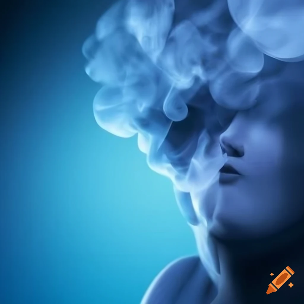 Semi-plus-size female body made of smoke with a blue hue, abstract art ...