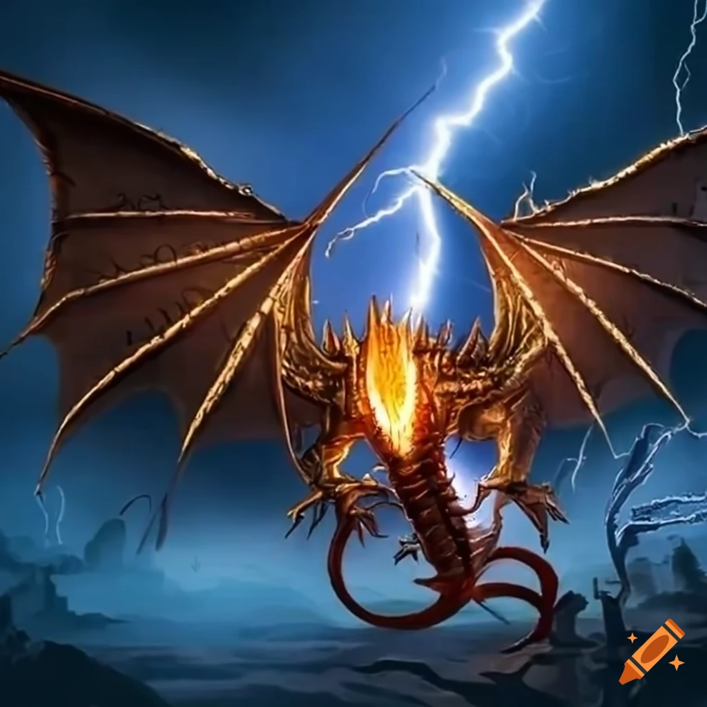 Metal dragon shooting lightning from its wings on Craiyon