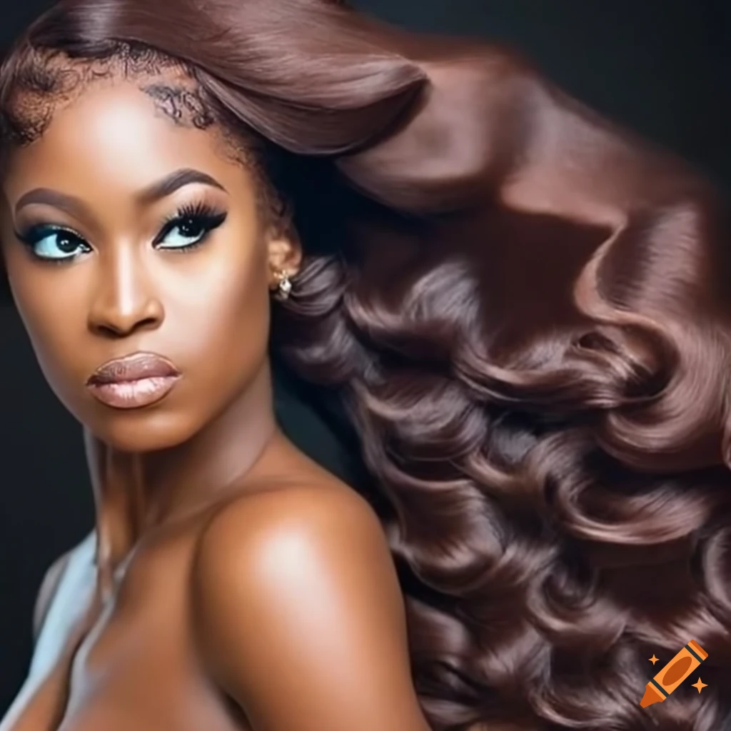 Stunning black woman with long body wave hairstyles on Craiyon