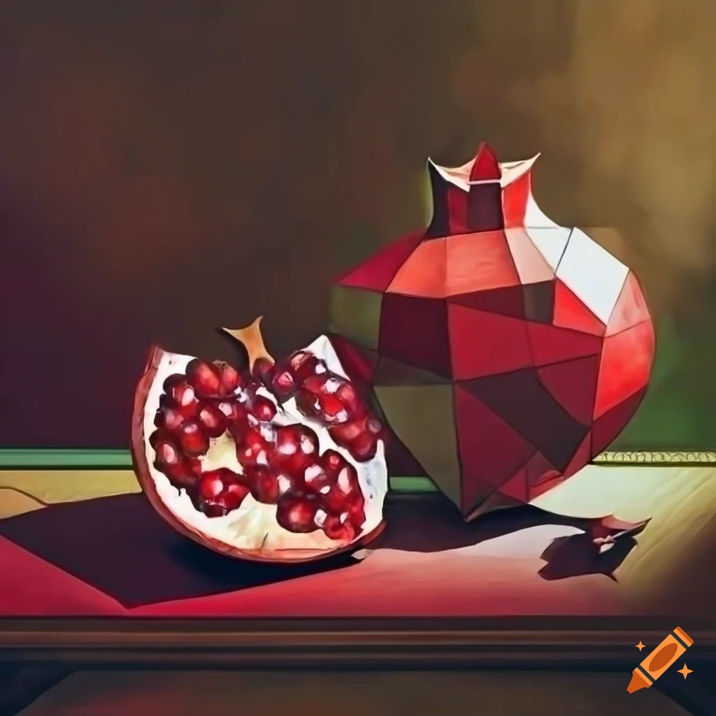 Cubo-futuristic stained glass window with pomegranates and grapes on ...