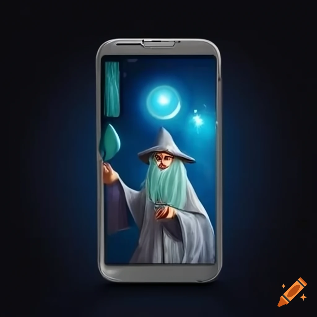 Wizard with enchanted smartphone on Craiyon