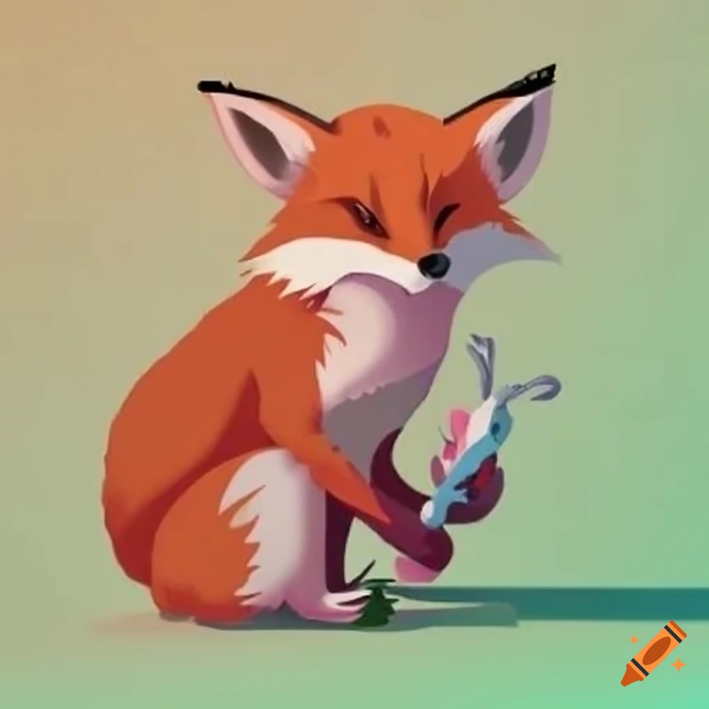 Abstract drawing of a fox eating a rabbit on Craiyon