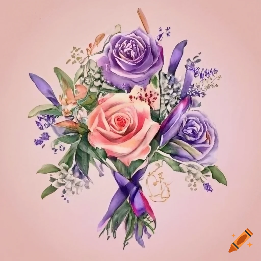 Bewitching bouquet of roses, lilies, lavender, and baby's breath with ...