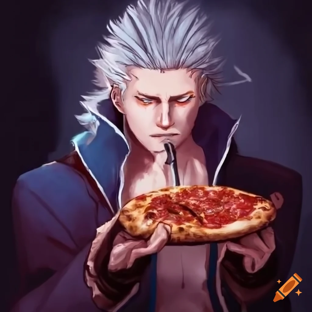 Vergil and dante enjoying pizza on Craiyon