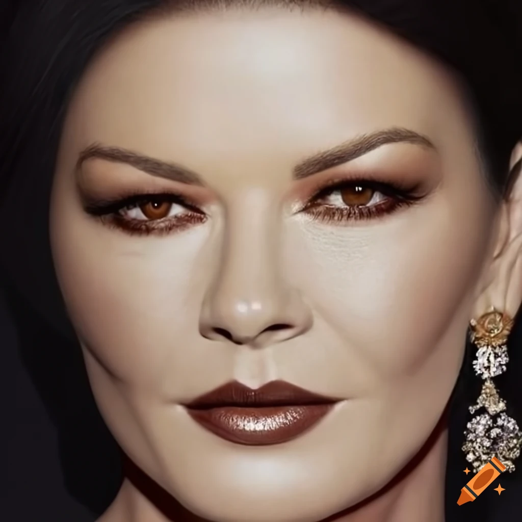 Detailed portrait of Catherine Zeta Jones with distinctive features and ...