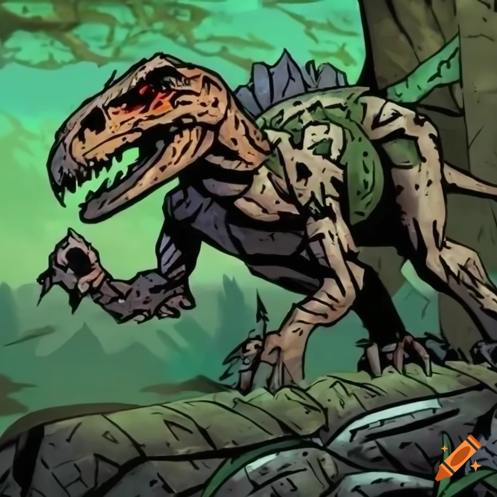 Angry raptor in a jungle in the style of Darkest Dungeon on Craiyon