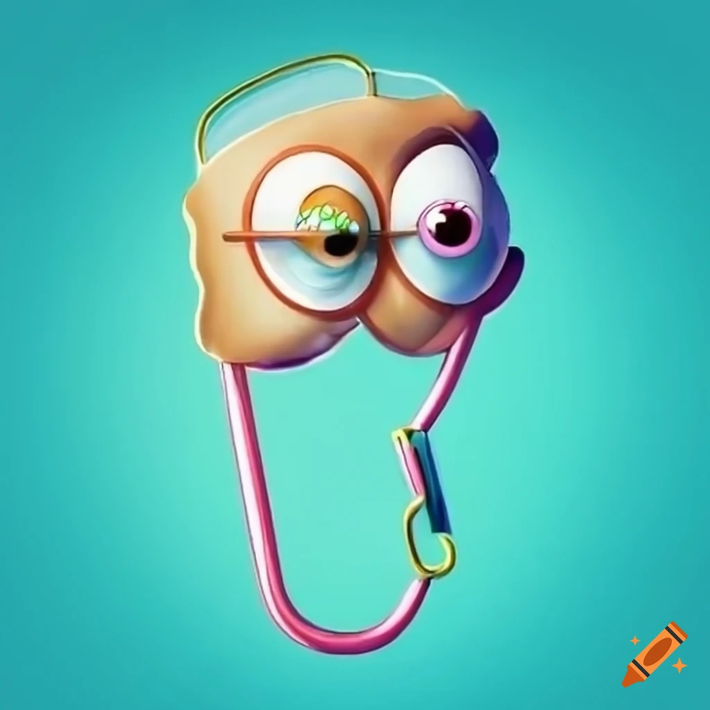 Clippy the paper clip with cheeks full of drink in a cartoon style on ...