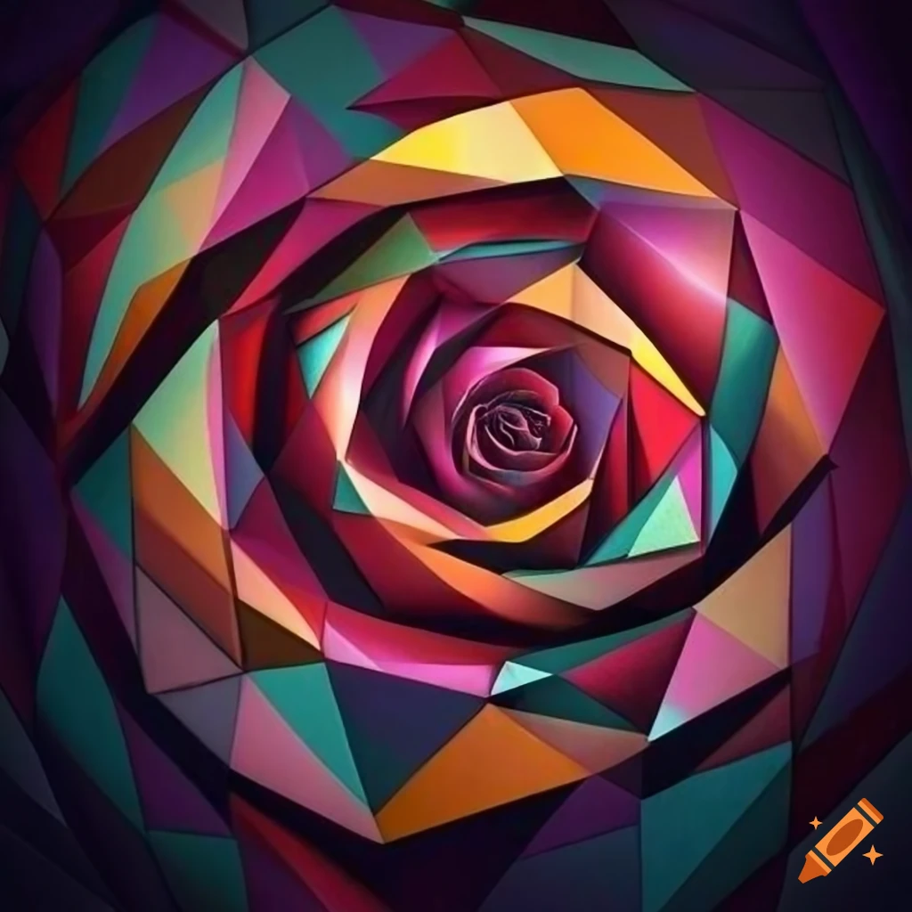 Intricately designed abstract geometric rose art on Craiyon