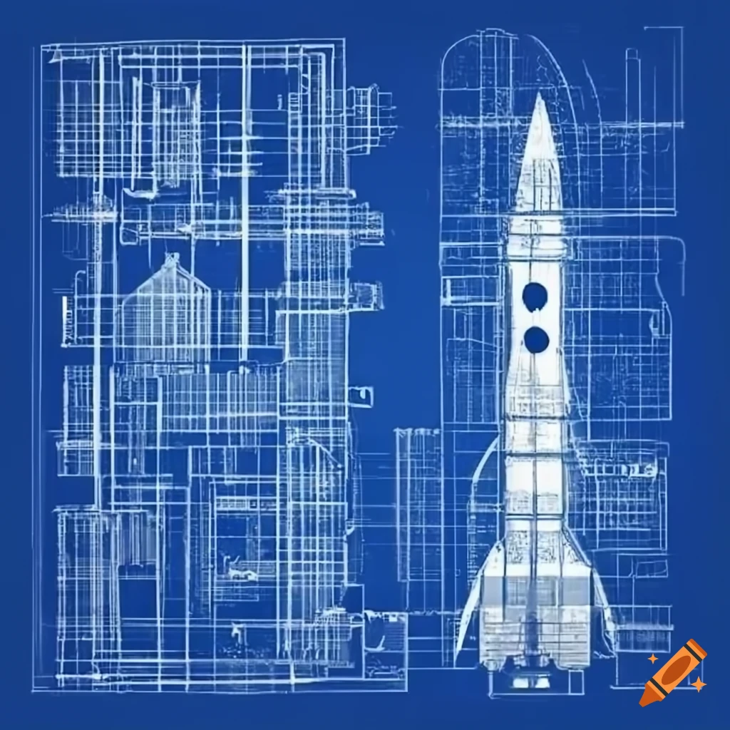 Blueprint design of an intercontinental ballistic missile with specs and measurements on Craiyon