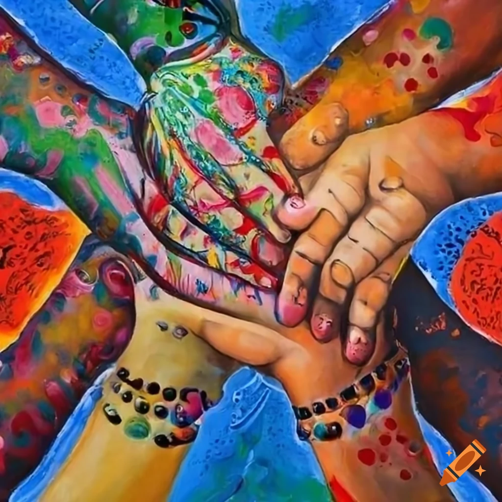 Diverse group of people holding hands symbolizing unity on Craiyon