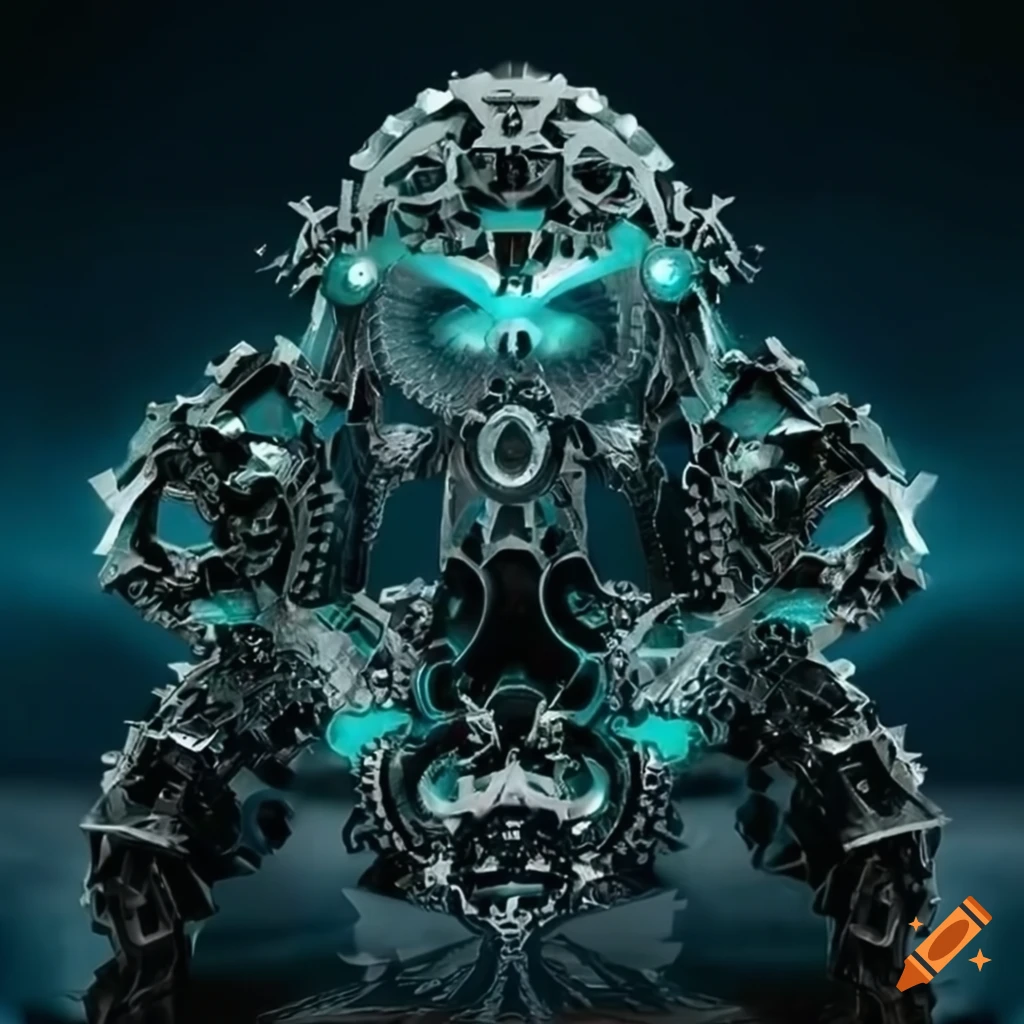 Intricate mechanical monster with blades and cog wheels on Craiyon