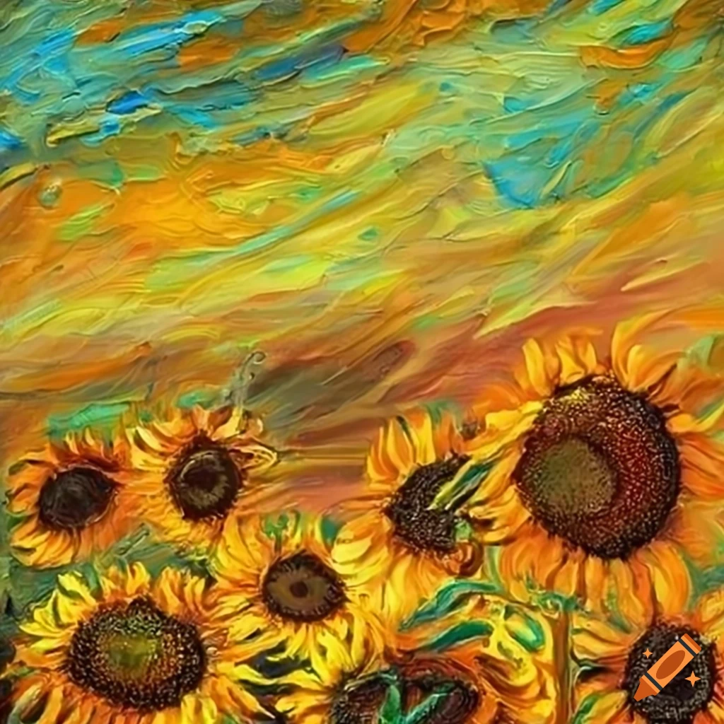 Abstract painting of a field of sunflowers on Craiyon