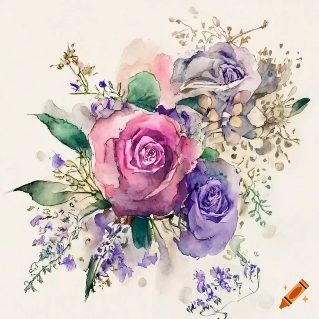 Bewitching bouquet of roses, lilies, lavender, and baby's breath with ...