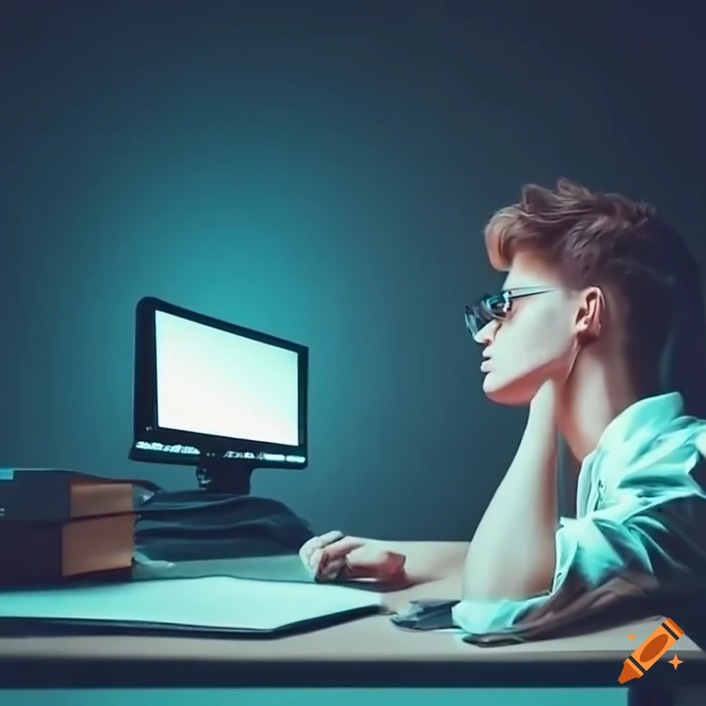 Engineering student studying at a desk with computer, books, and ...