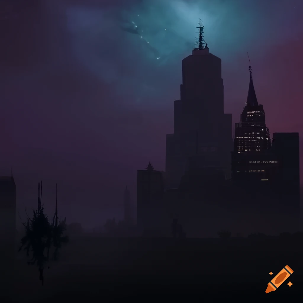 Cybernetic metropolis of the post-apocalyptic era with towering ...