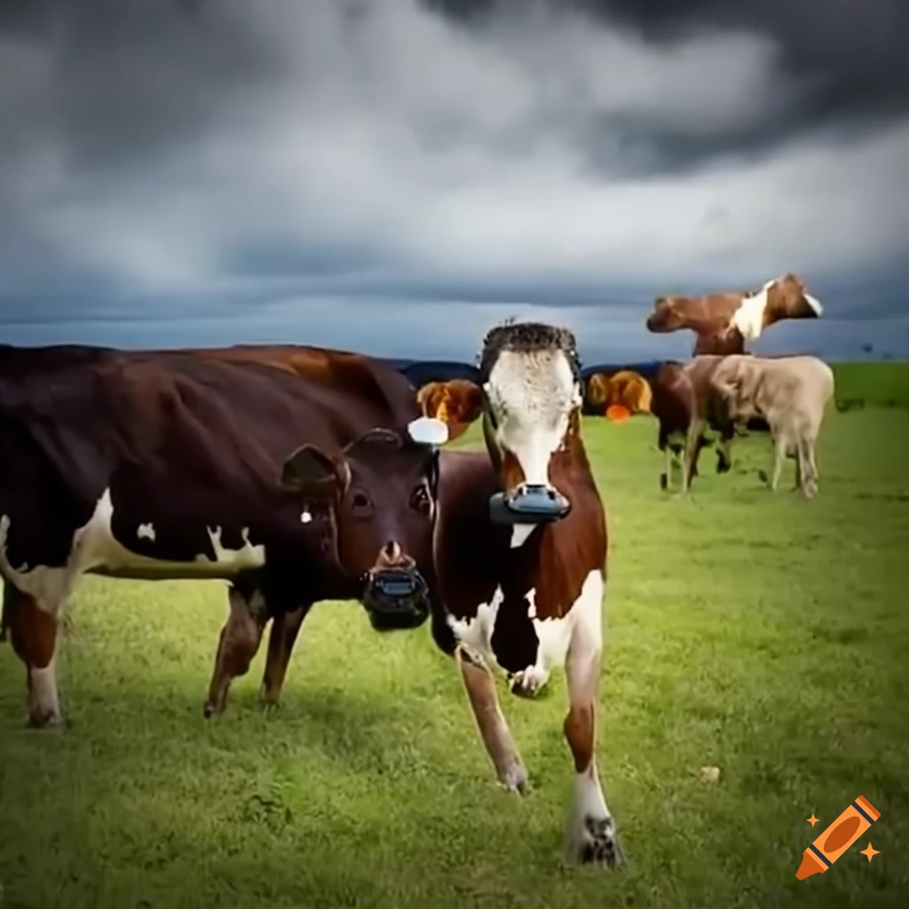 Drake surrounded by cows in a field on Craiyon