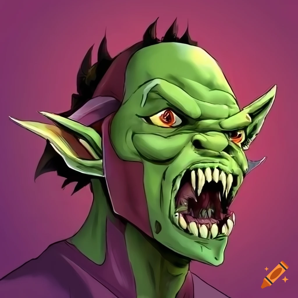 Manga style cell shaded orc bust with sharp teeth and pointy ears on ...