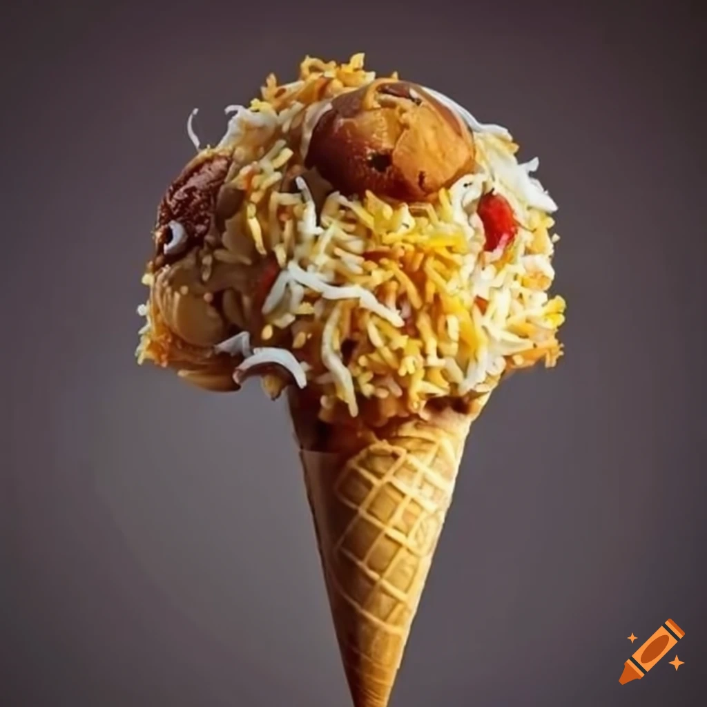Biryani-flavored ice cream cone on Craiyon