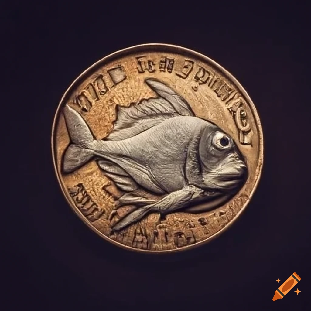 Fancy coin with fish and thunderbolt design on Craiyon