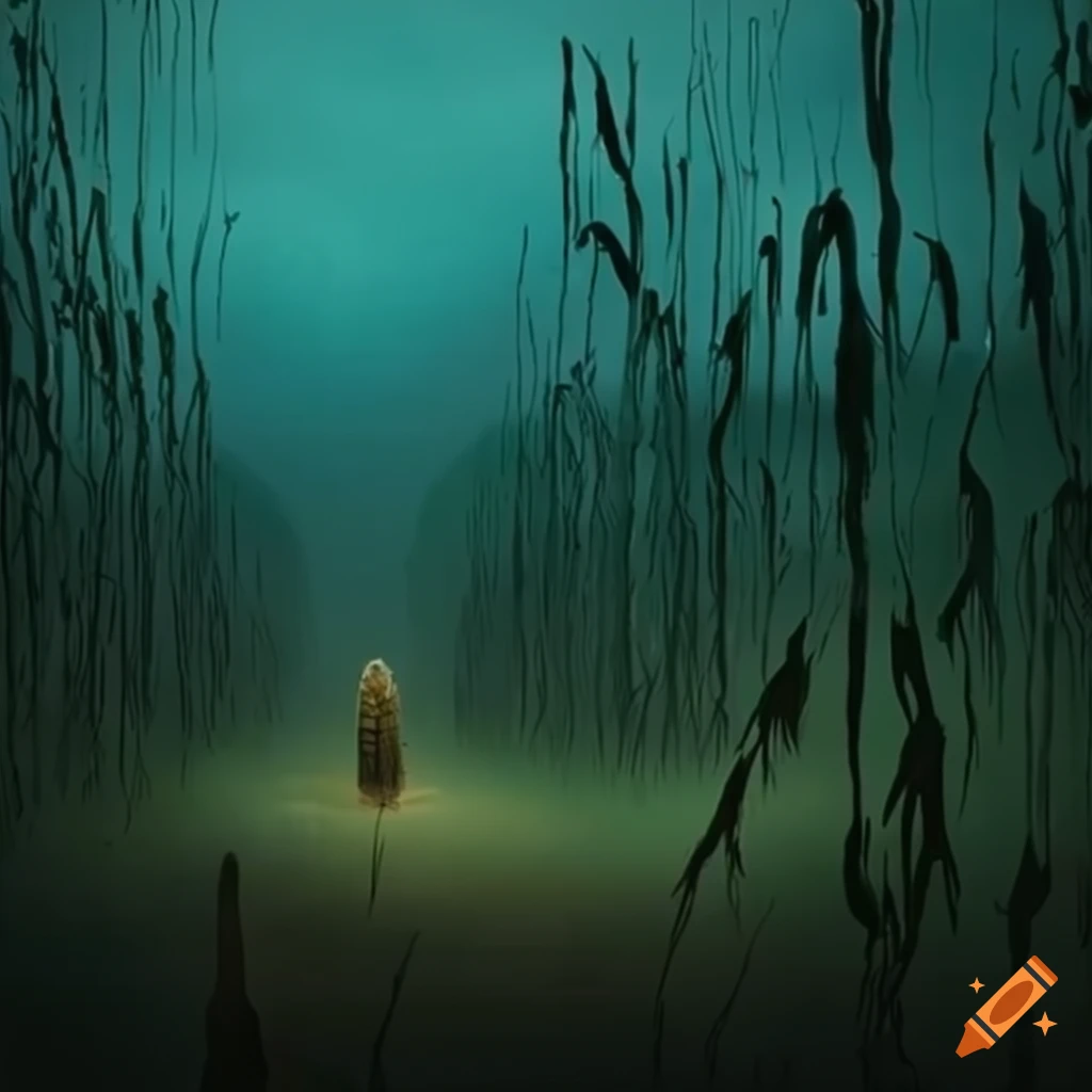 Sentient corn stalks in a surreal landscape on Craiyon