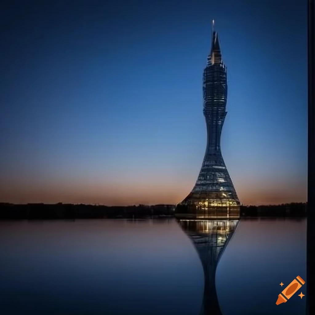 Modern panoramic tower with wide glass and steel upper part on Craiyon