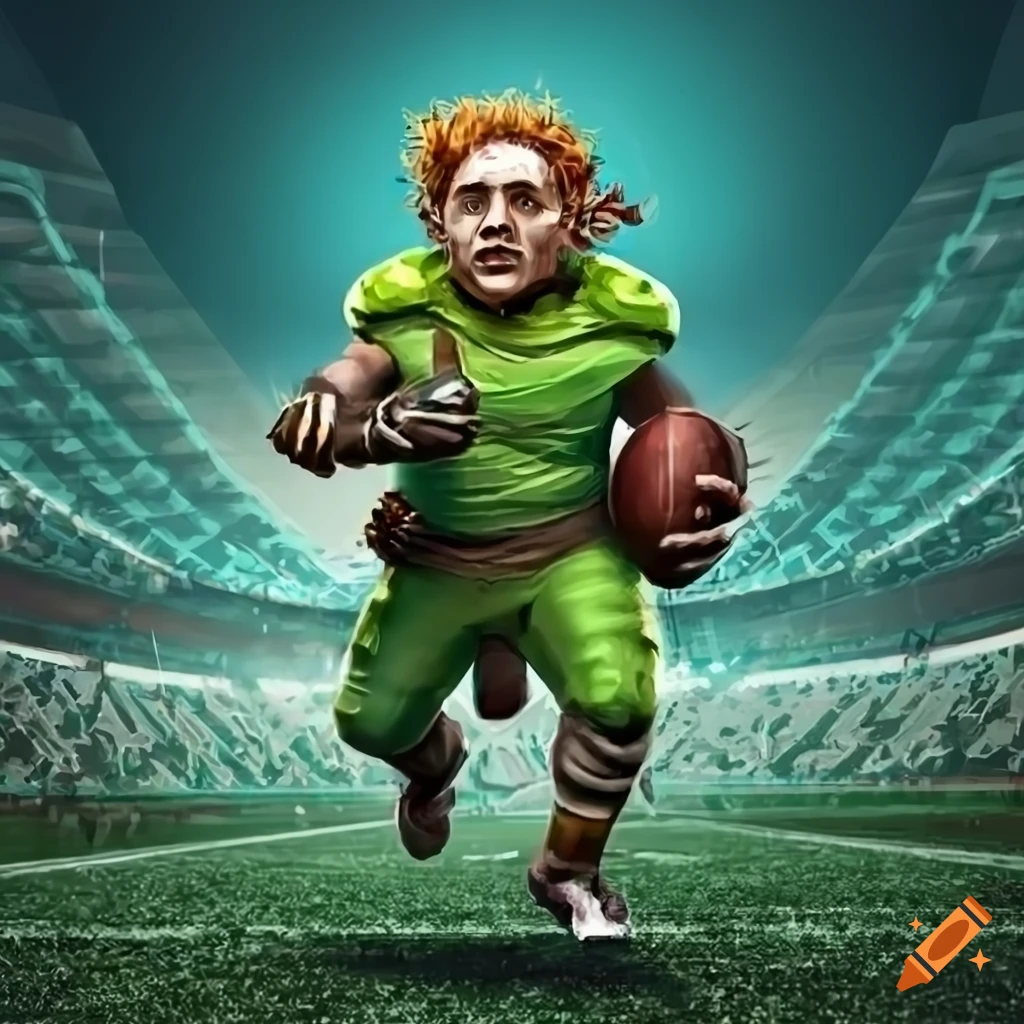 Halfling Blood Bowl football player in a light green uniform on the ...