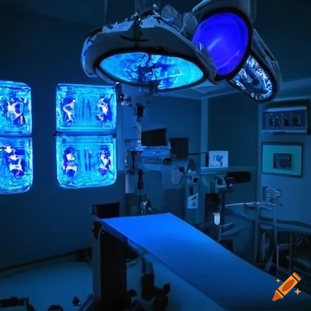 Operating room with blue uv light glow on Craiyon