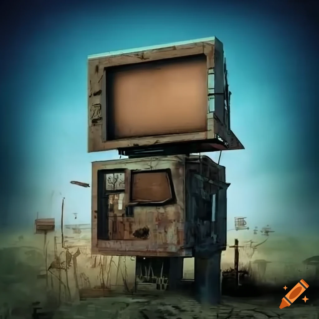 Front view of a 50's style post-apocalypse computer screen on Craiyon