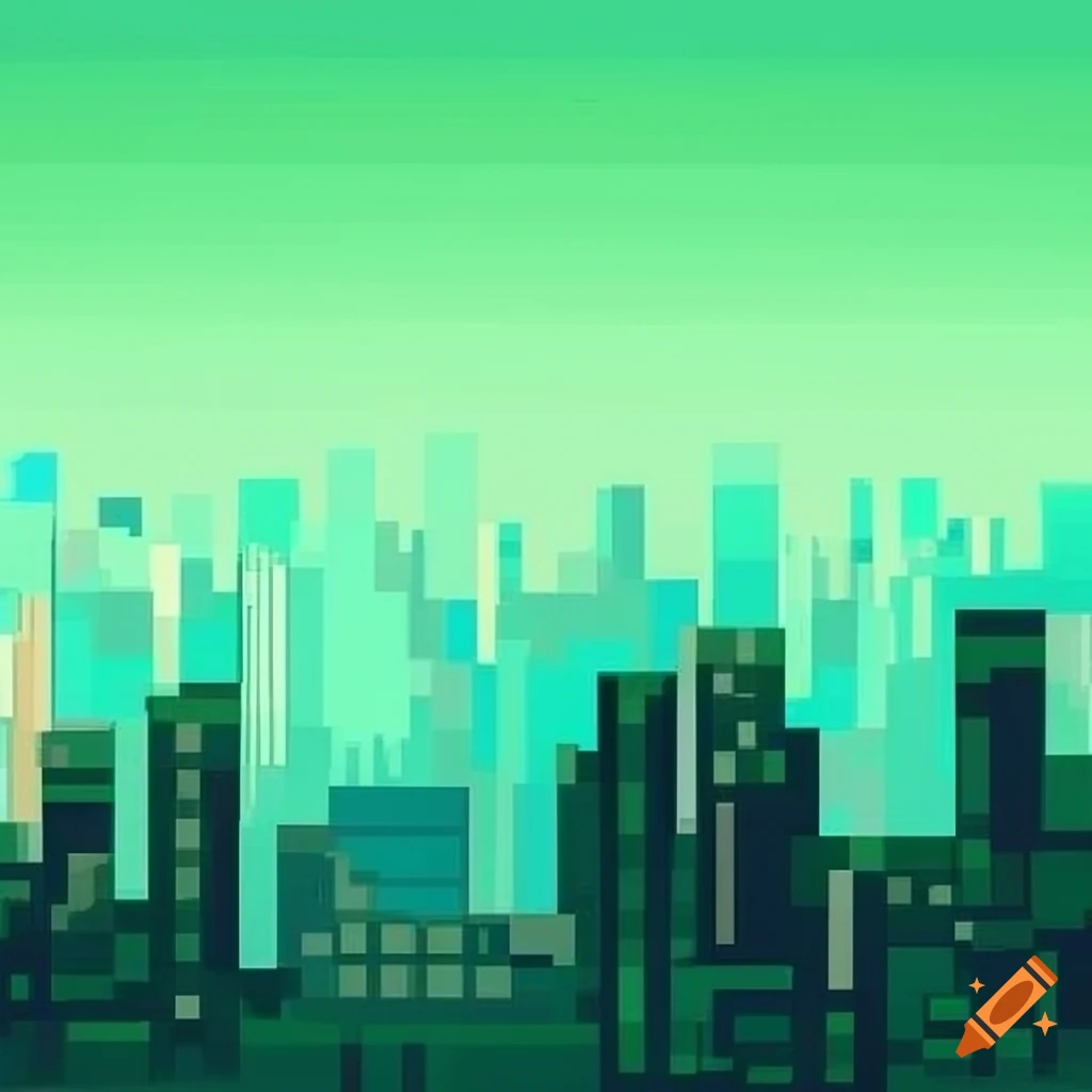 Green city pixel art on Craiyon