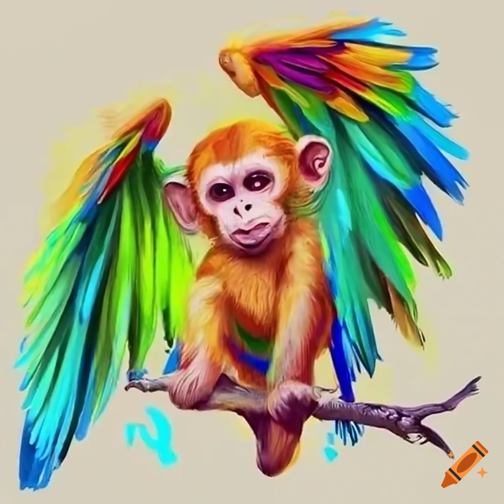 Small monkey with parrot wings on Craiyon