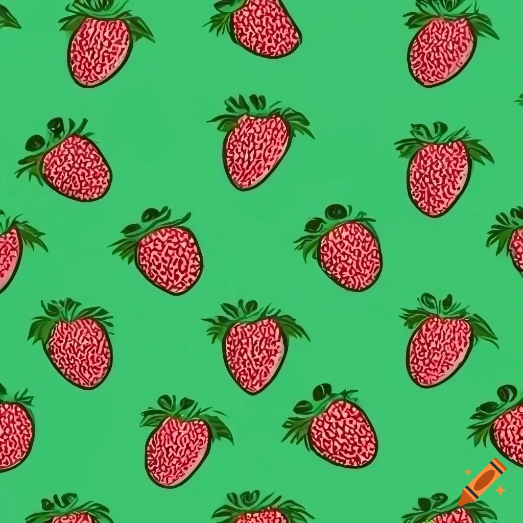 High resolution vector strawberries pattern on green background on Craiyon